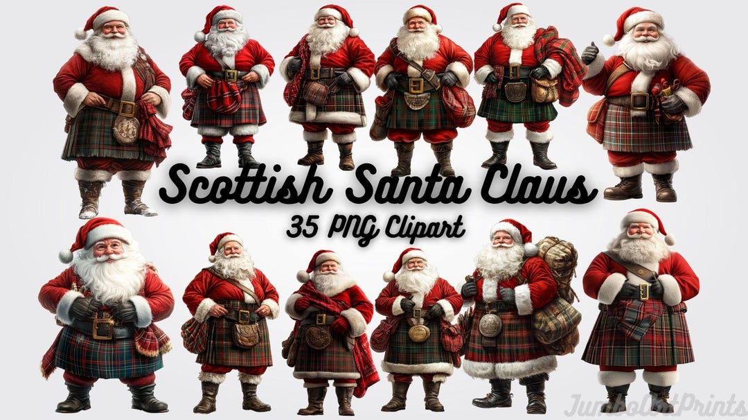 Scottish Santa Clipart: Highland Christmas PNG Set (digital Download ...