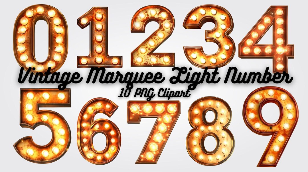Vintage Marquee Light Number Clipart: Retro Party Decor (PNG Digital ...