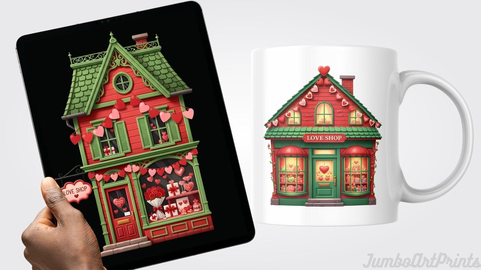 Love Shop House Clipart - Valentine Store Pngs, Red Green Shop Graphics ...
