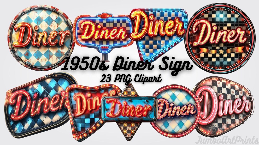 1950s Diner Neon Sign Clipart: Retro Restaurant PNG (digital Download ...