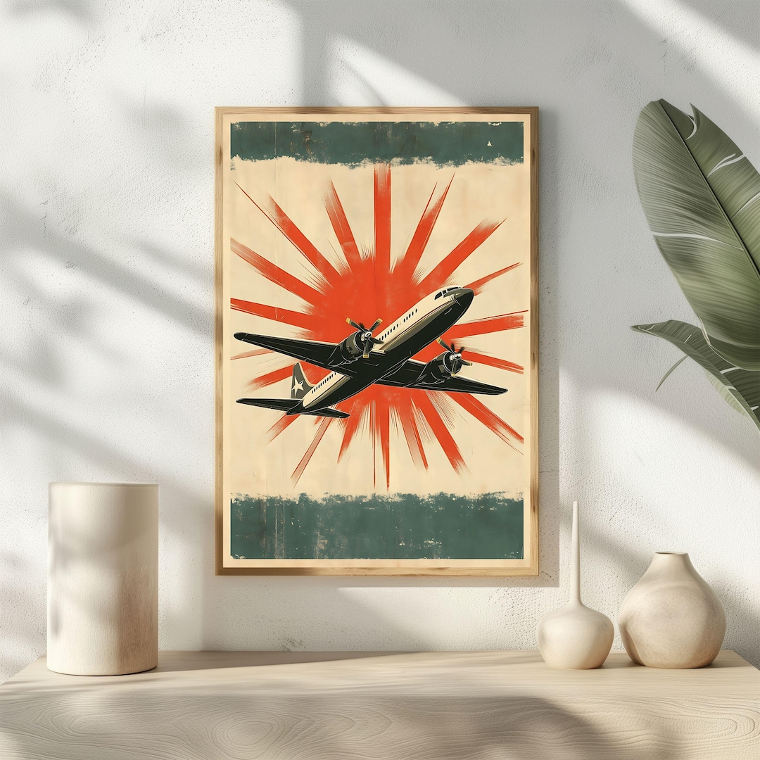 Retro Air Travel Poster, Vintage Mid-century Aviation Art, Hand-drawn ...