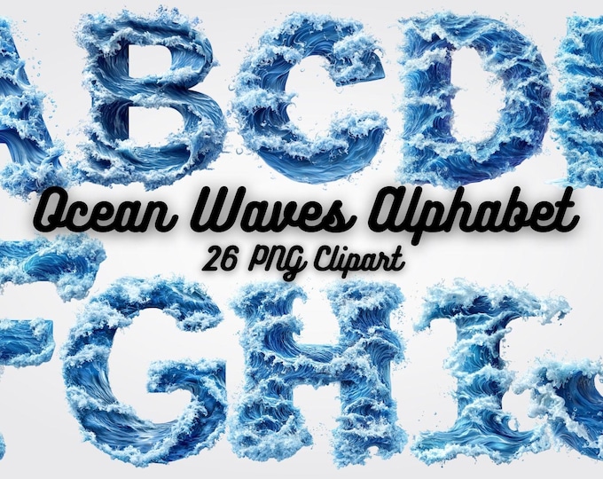 Ocean Wave Font 3D PNG Letters, Water Alphabet Set, Beach Doodle Letter ...