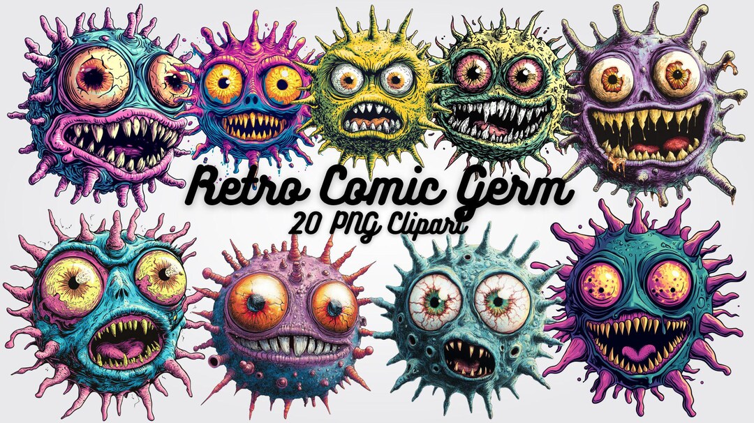 Retro Comic Germ Clipart: 20 PNG Images (12x12 Inch) - Etsy