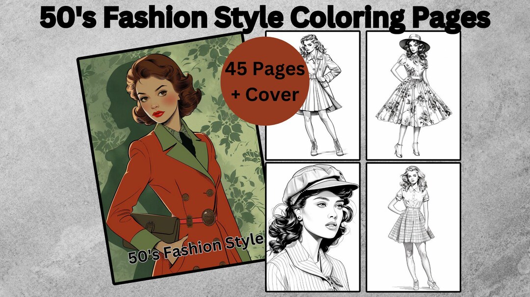 1950s Fashion Coloring Book: 45 Retro Women's Styles (printable PDF) - Etsy