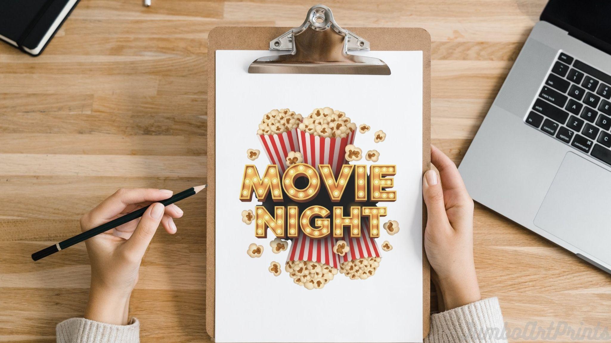 Movie Night Sign Clipart - Popcorn Cinema Pngs, Light Bulb Marquee Film ...