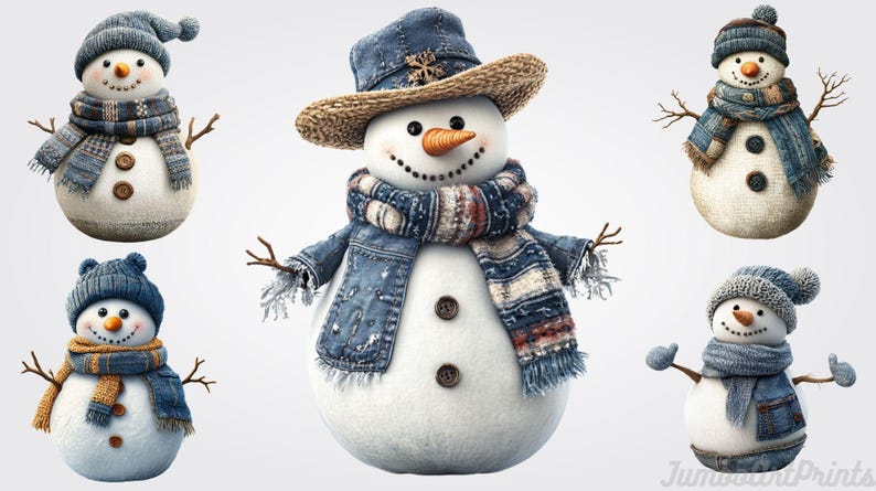 Blue Snowman Clipart PNG: 25 Winter Holiday Graphics (digital Download ...