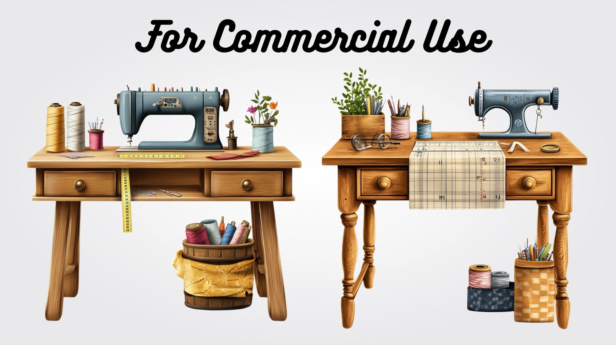Sewing Table Clipart, Vintage Sewing Machine PNG, Tailor Craft Room ...