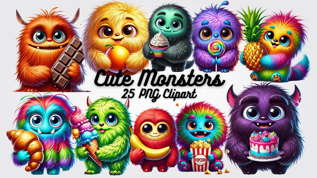 25 Cute Monsters Clipart, Monster Clipart, Adorable Monster Pngs With ...