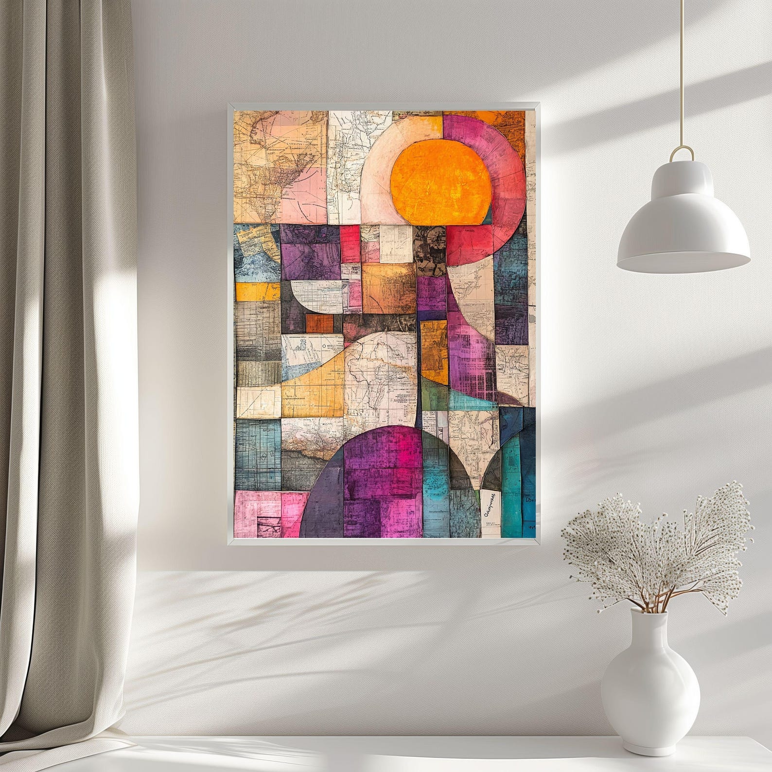 Abstract Paper Collage Wall Art: Mixed-media Map Texture (digital ...