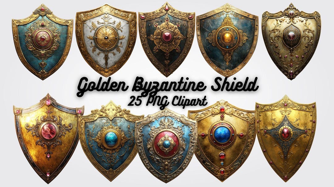 Byzantine Shield Clipart: Golden Medieval Armor PNG Images (commercial ...