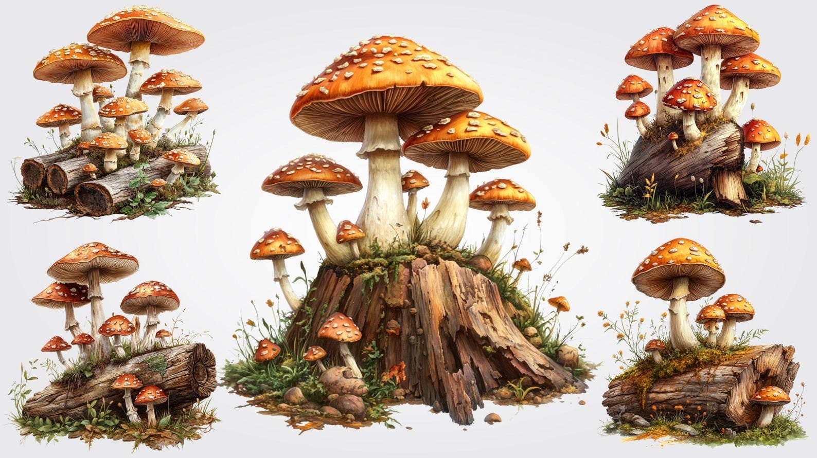 Mushroom Clipart PNG, Woodland Forest Digital Download, Mushrooms on ...