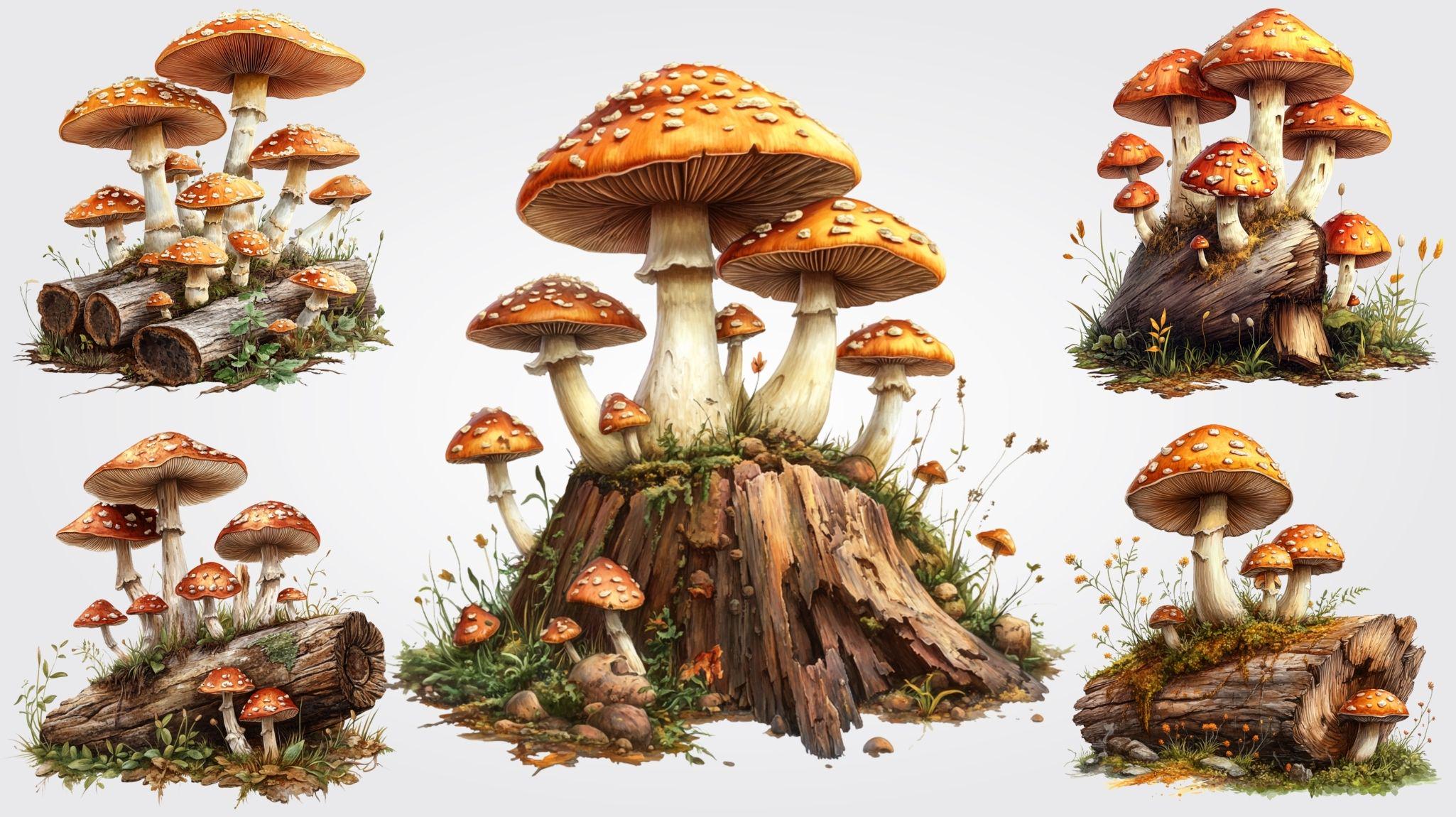 Mushroom Clipart PNG, Woodland Forest Digital Download, Mushrooms on ...