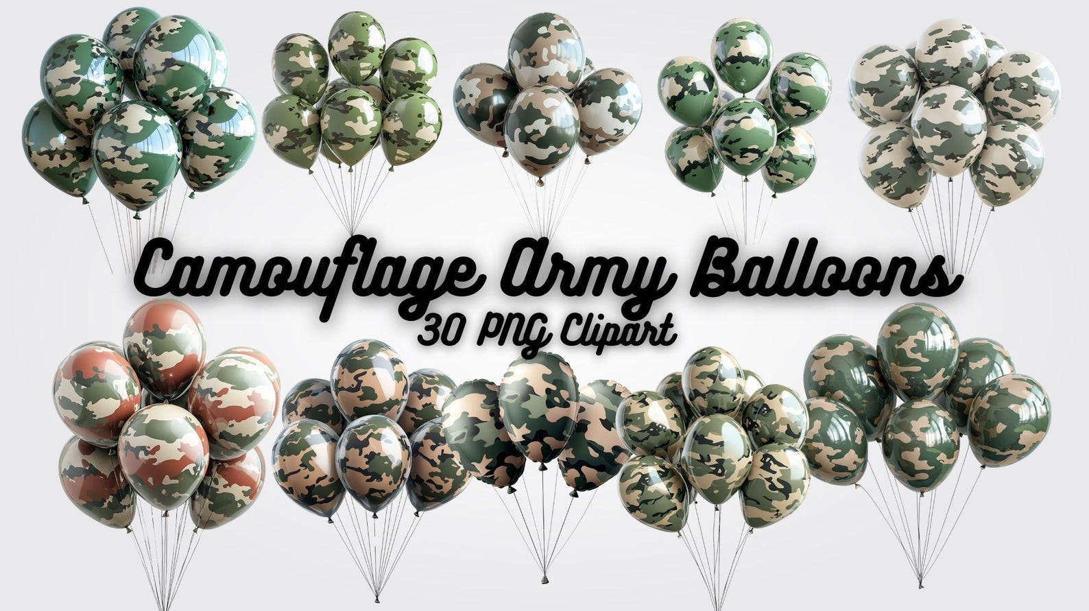Camouflage Balloons Clipart: 30 Army PNG Images for Sublimation ...