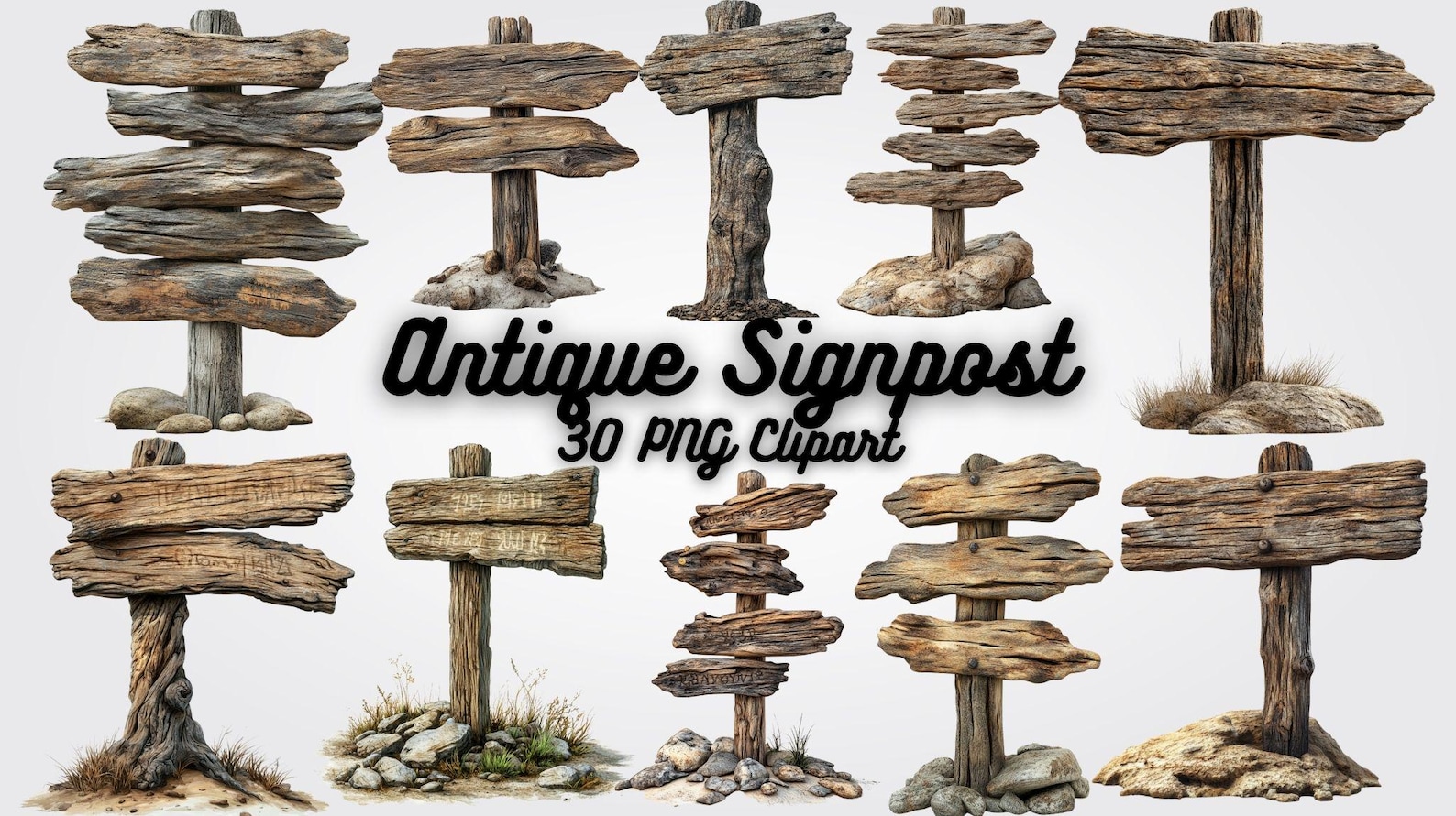 Antique Signpost Clipart, Singpost PNG, 30 Vintage Street Signs Digital ...
