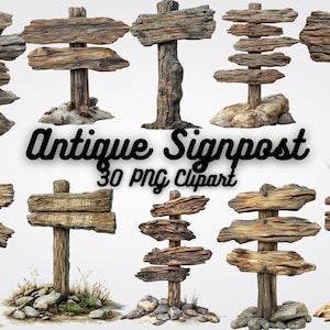 Antique Signpost Clipart, Singpost PNG, 30 Vintage Street Signs Digital ...
