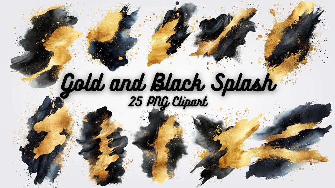 Gold and Black Splash Clipart, Ink Splash Clipart, Gold and Black Ink ...