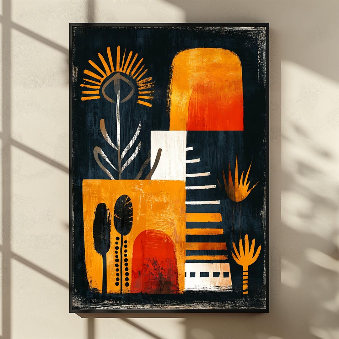 Retro Tribal Art Prints: Ochre Terracotta Ancient Motifs (digital ...