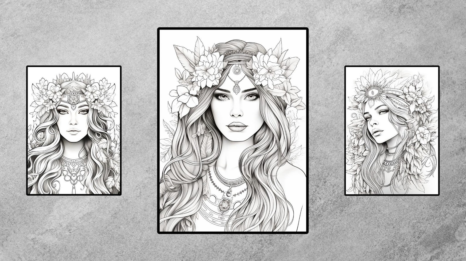 50 Boho Woman Coloring Pages, Grayscale Beautiful Women and Kids ...