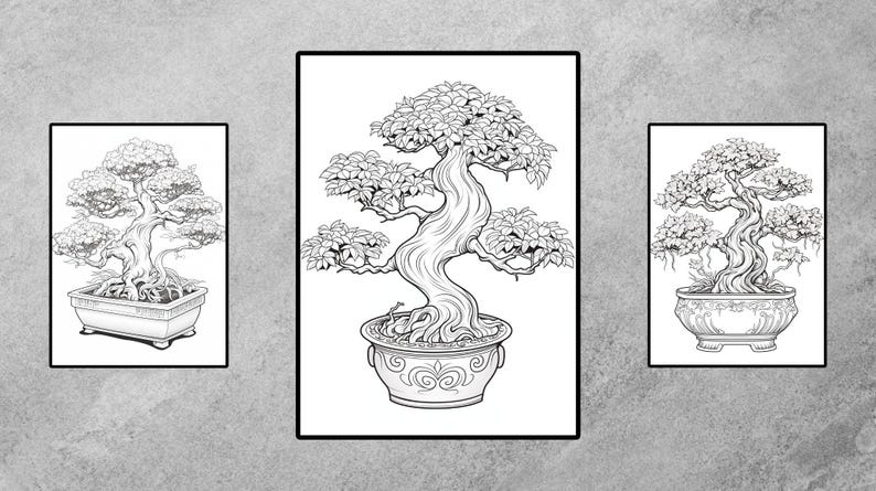 50 Bonsai Tree Coloring Pages, Bonsai in Pots Coloring Book for Kids ...