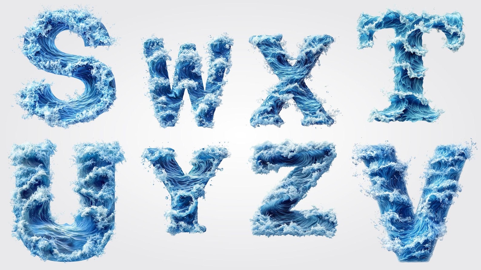 Ocean Waves Alphabet Clipart, Water Splash Letters PNG, Water Waves ...