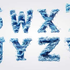 Ocean Waves Alphabet Clipart, Water Splash Letters PNG, Water Waves ...