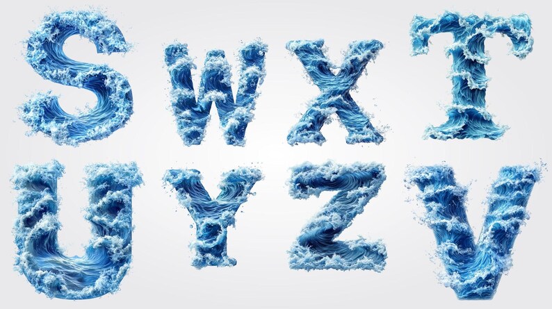 Ocean Waves Alphabet Clipart, Water Splash Letters PNG, Water Waves ...