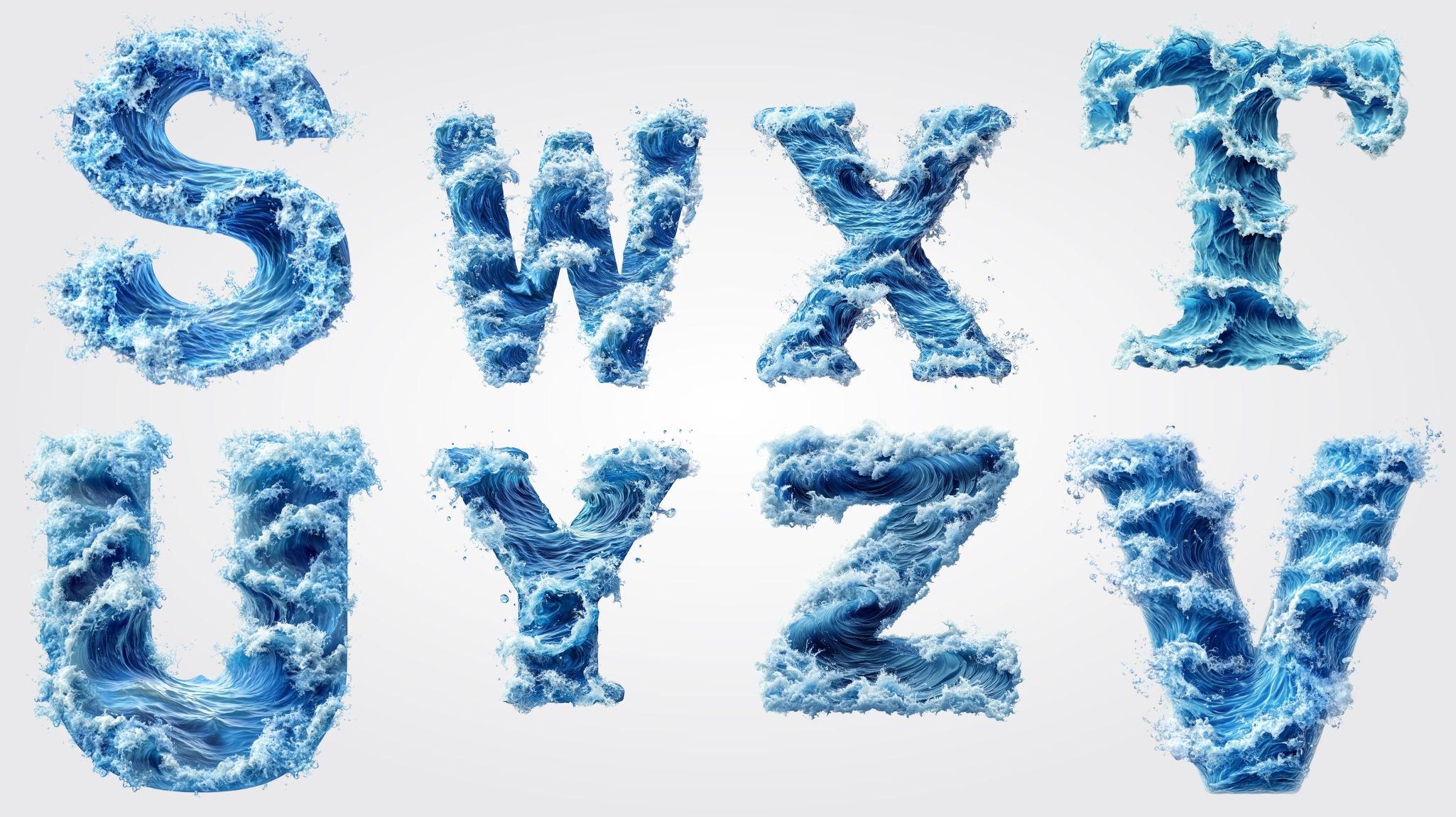 Ocean Waves Alphabet Clipart, Water Splash Letters PNG, Water Waves ...