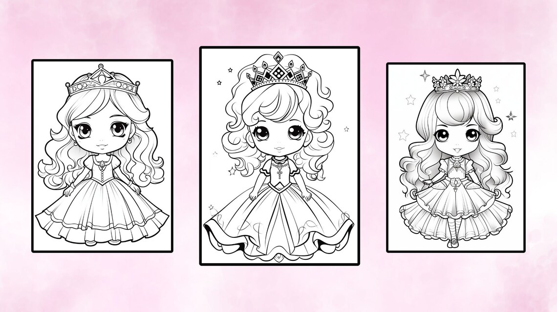 Chibi Princess Coloring Pages for Kids, 50 Coloring Pages, Princess ...