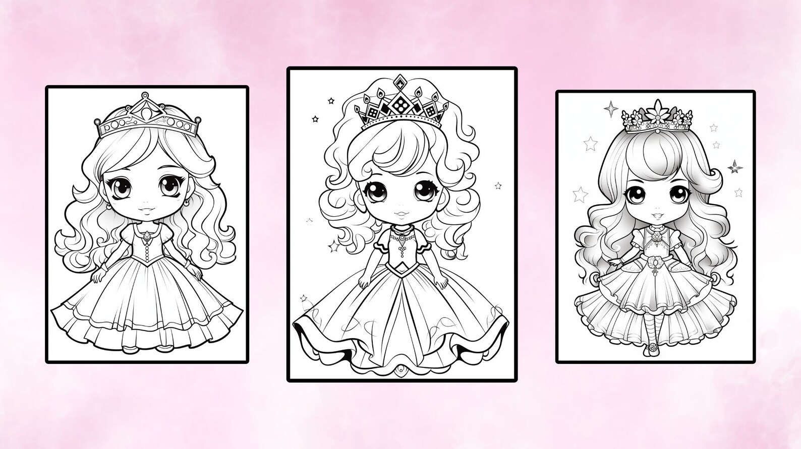 Chibi Princess Coloring Pages for Kids, 50 Coloring Pages, Princess ...