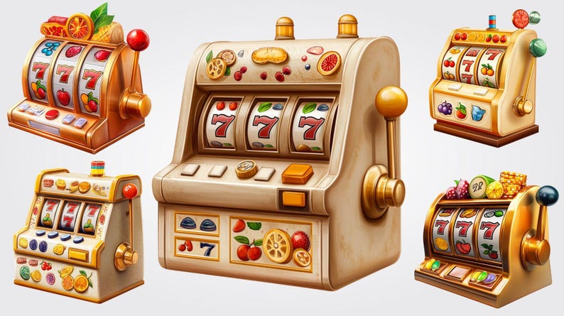 Retro Slot Machine Clipart: Las Vegas Casino Graphics (25 PNG Digital ...