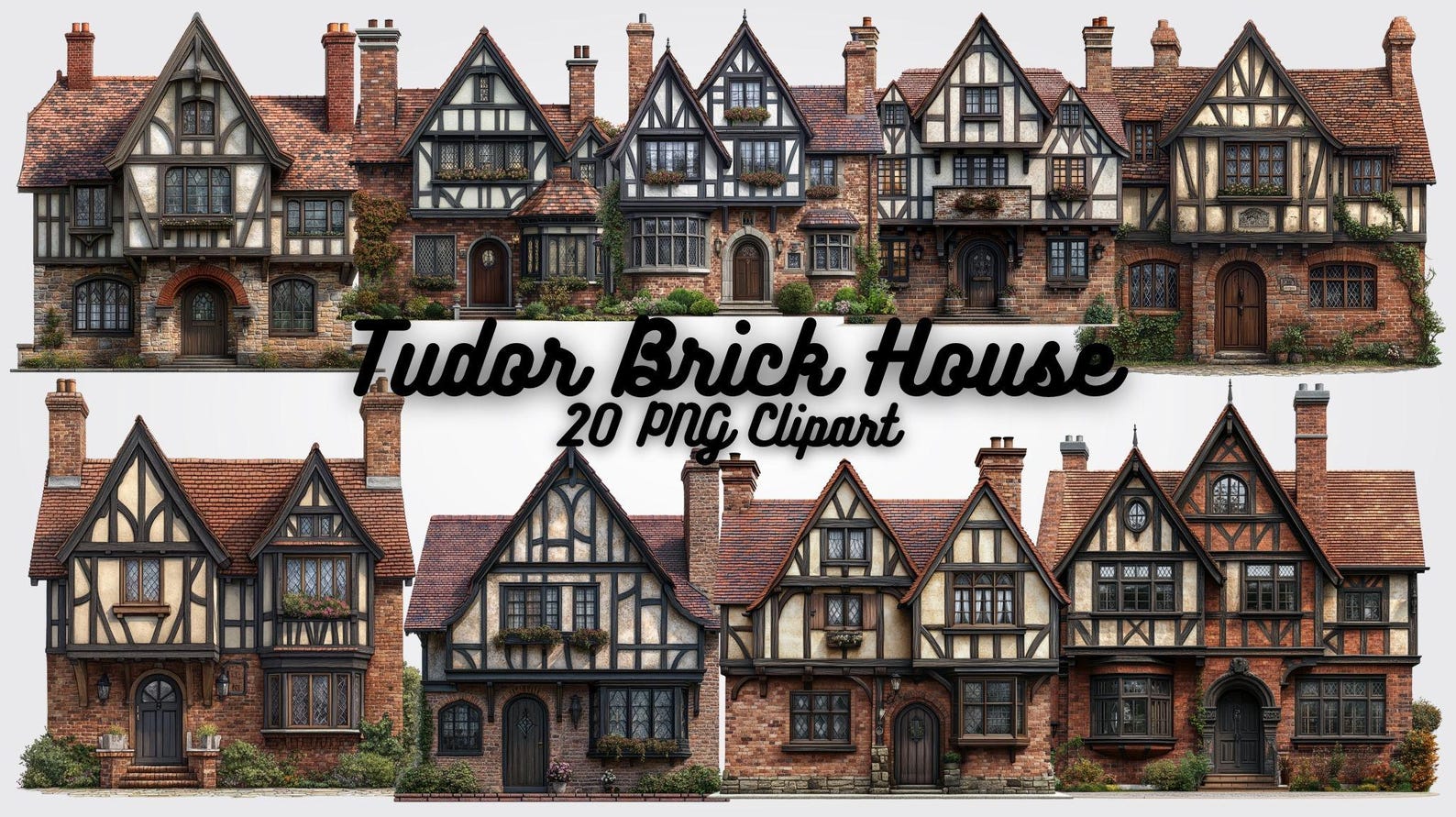 Tudor Brick House Clipart, House PNG, 20 PNG Digital Download for ...