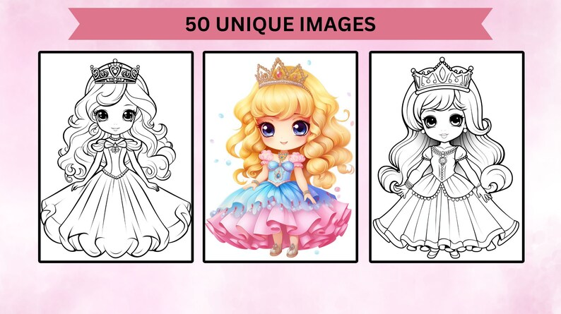 Chibi Princess Coloring Pages for Kids, 50 Coloring Pages, Princess ...