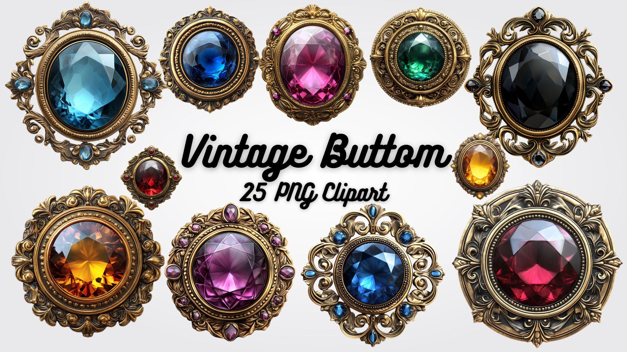 25 Vintage Button Clipart: Antique PNG Images (12x12 Inch) - Etsy