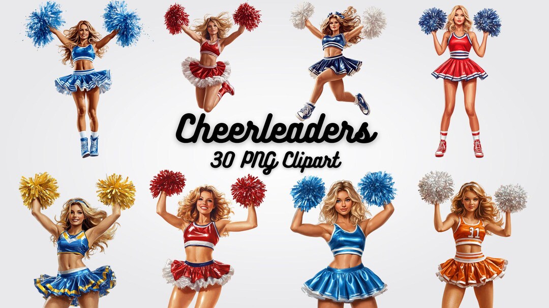 30 Cheerleaders Clipart, Clipart Bundle PNG, Digital Download ...