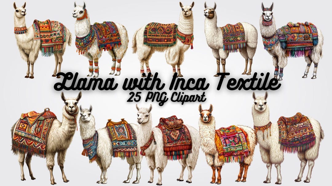 Llama With Inca Textile Clipart, 25 PNG Boho Llama Graphics With Tribal ...