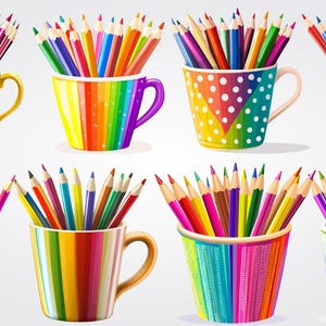 Rainbow Colored Pencils Clipart: School Supply Graphics (30 PNG) - Etsy