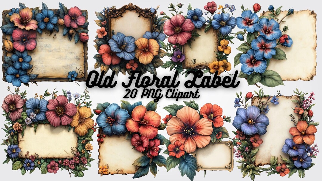 Old Floral Label Clipart, Vintage Flower Label Pngs, Antique Ephemera ...