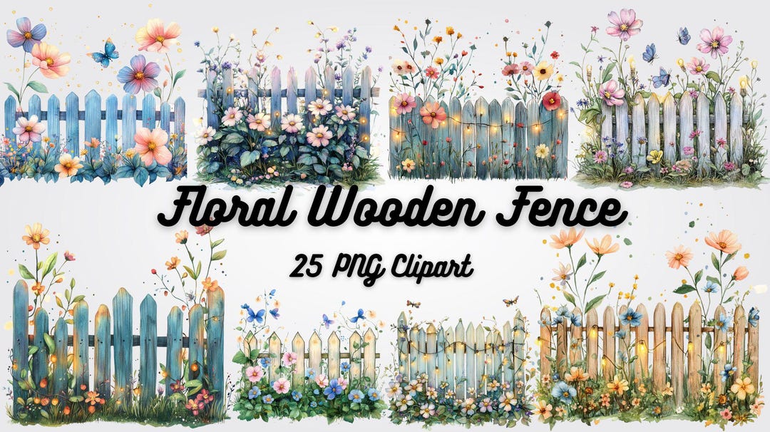 25 Floral Wooden Fence Clipart ,high-quality PNG Images, Perfect for ...