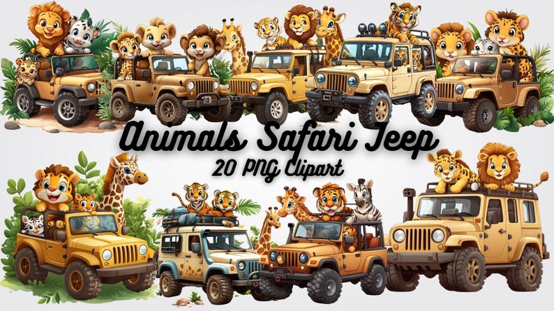 Safari Animals Jeep Clipart PNG: Jungle Birthday, Baby Shower (digital ...