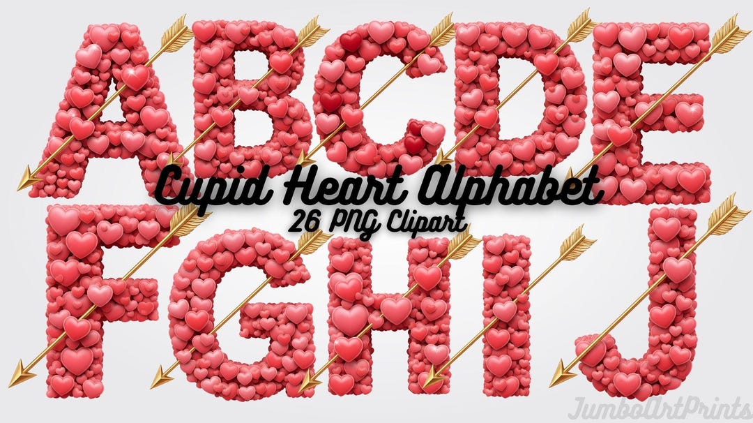Cupid Heart Alphabet Clipart - Valentine Letters PNG, Pink Hearts Arrow ...