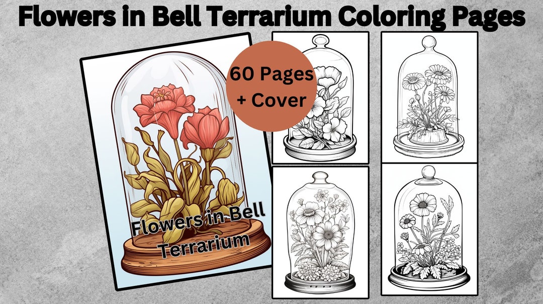 60 Flowers in Bell Terrarium Coloring Pages, Terrarium Coloring Book ...