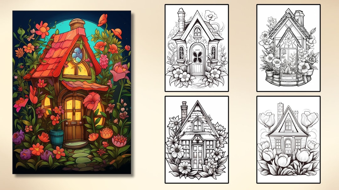 Flower House Coloring Pages, Beautiful Houses and Flowers Coloring ...