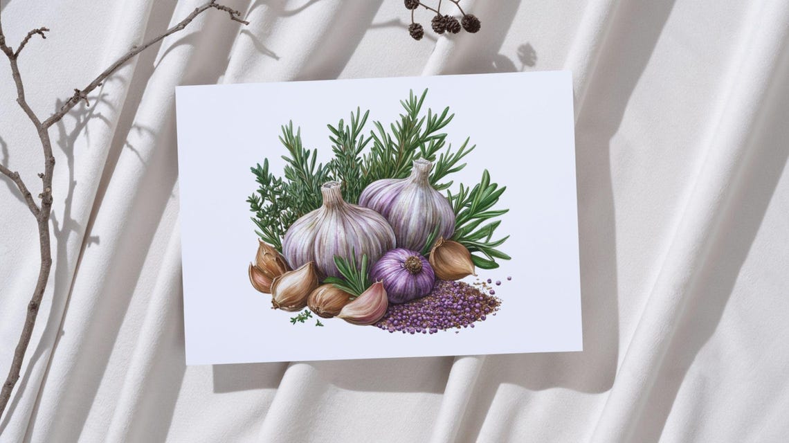 Herbs and Garlic Clipart PNG, Culinary Herb Sprigs, Garlic Bulbs ...
