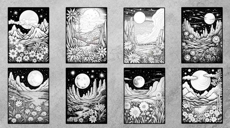 Mystic Moonscape Coloring Book: 50 Moon & Flower Pages (PDF) - Etsy