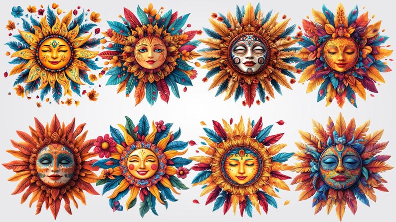 Mexican Folk Art Sun Clipart: Fiesta Decor, Invitations (digital ...