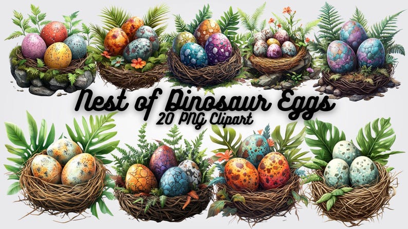 Dinosaur Egg Nest Clipart: Prehistoric PNG Bundle (digital Download) - Etsy