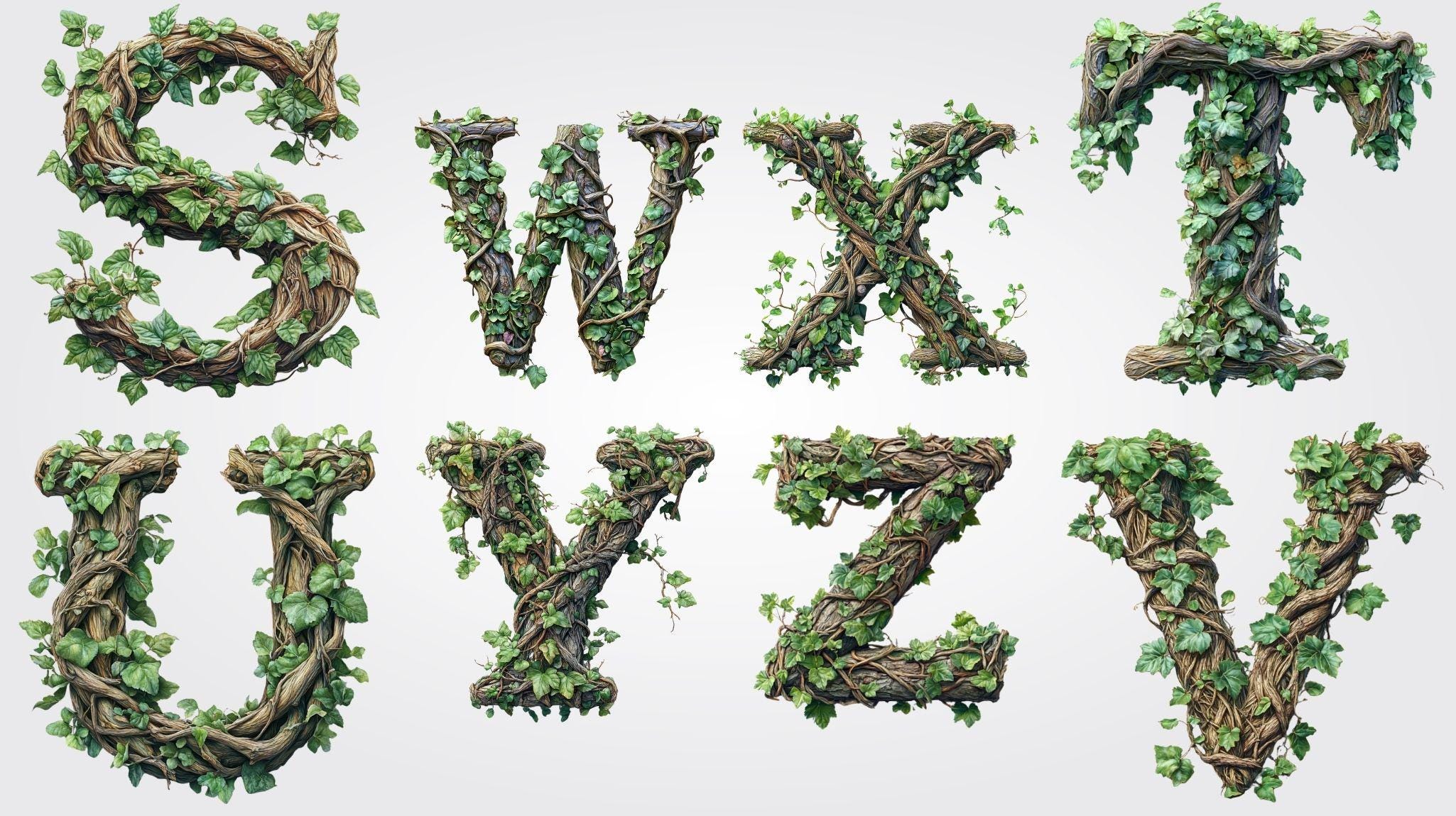Branches and Vines Alphabet PNG, Botanical Letter Clipart,rustic Floral ...