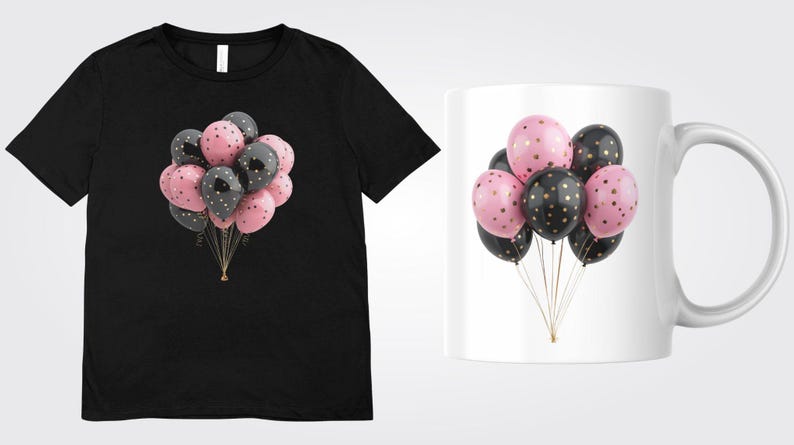 Pink and Black Balloons Clipart: Party Invitations, Sublimation (40 PNG ...