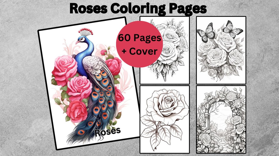 60 Roses Coloring Book, Printable PDF, Botanical Floral Plant Coloring ...