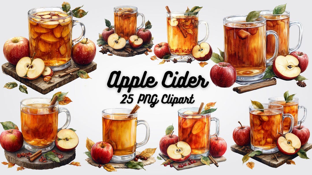Apple Cider Clipart Set: 25 Rustic PNG Images (commercial Use) - Etsy